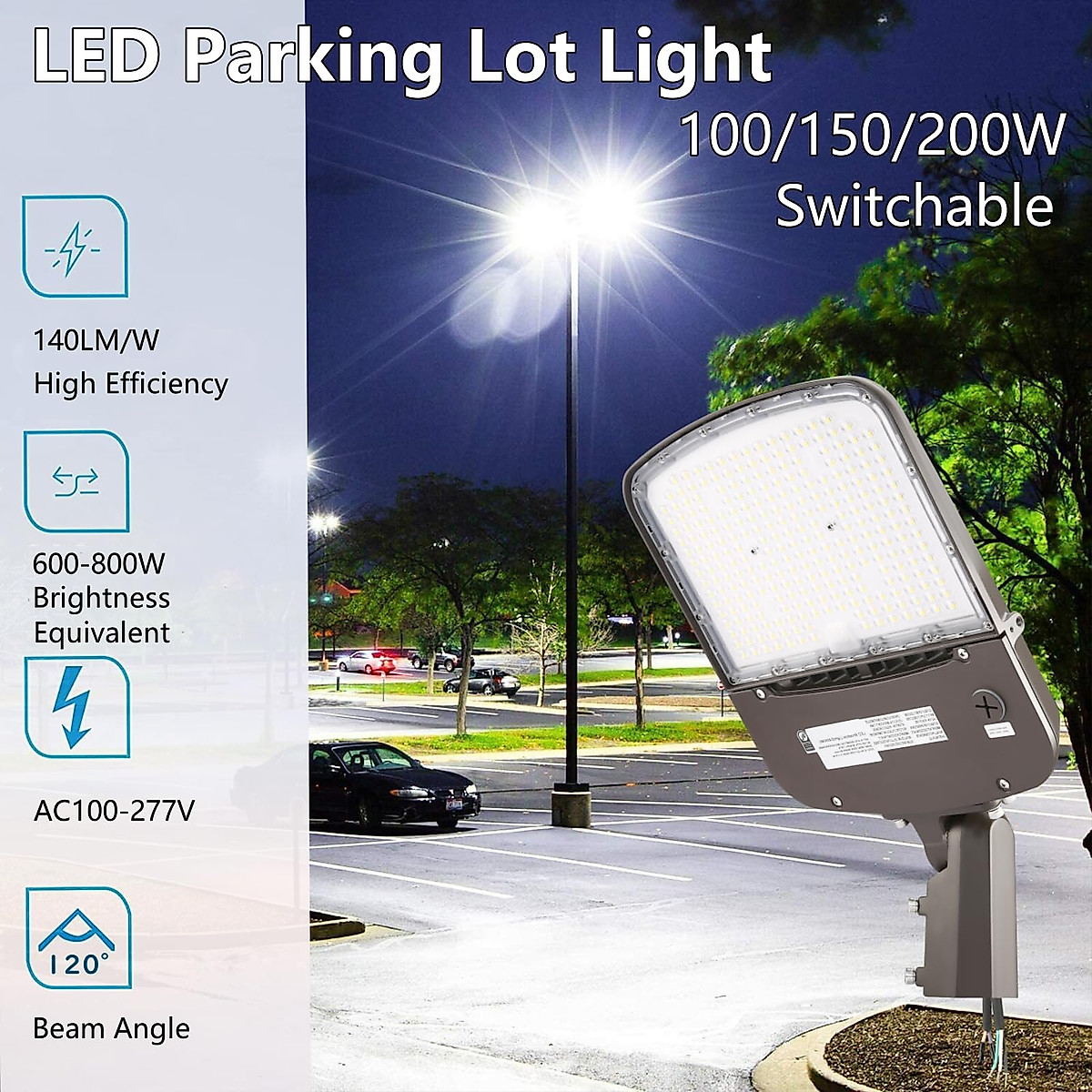 200W Dimmable Outdoor LED Parking Lot Light with Dusk to Dawn Photocell, 30000LM(150LM/W) 5000K 750W HPSHID Equiv, UL/DLC Commercial Waterproof Slip Fitter Mount LED Flood Light Fixture for Area, Yard