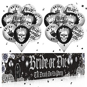 RUMIA Black Bachelorette Party Decorations Bride or Die Banner Rip Single Life Balloons Till Death Do Us Party Decorations for Halloween Bachelorette Party Engagement Bridal Shower Bride or Die Gift