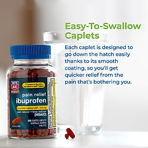 Rite Aid Pharmacy Ibuprofen 200 mg - 500 Coated Brown Caplets - Pain Reliever and Fever Reducer - Migraine Relief - Back Pain Relief - Arthritis Pain Relief Pills - Pain Killer