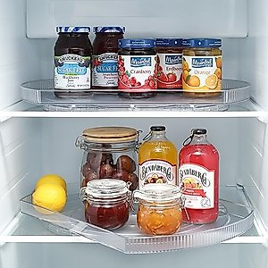 LAMU Square Lazy Susan Organizer for Refrigerator, Slide and 360° Rotate Rectangle Turntable Organizer and Storage for Fridge, Cabinet, Pantry, Kitchen Countertop, 16.53'', Clear