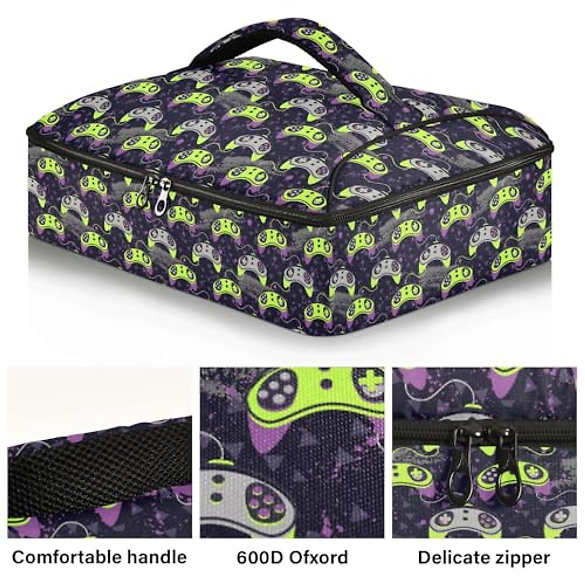 Kcldeci Insulated Thermal Food Carrier Insulated Casserole Carrier for Hot or Cold Food,Game Controller Gaming Insulated Tote Bag for Potluck Cookouts Parties Picnic,Lasagna Lugger