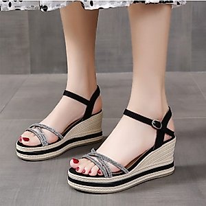 HIONRE Thick Bottom Open Toe Sandals,Simple and Breathable Women's Shoes, Wedge Sandals,Black,39,Comfort and Support Sandals
