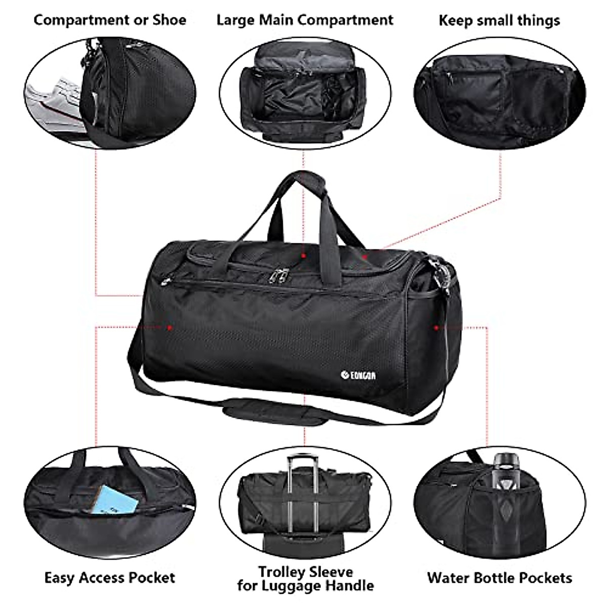 EONGOA Sports Travel Gym Bag with Shoes Compartment & Dry Storage Pocket,Durable Water Resistant Fitness Duffle Bag with Inner Pocket and Adjustable Shoulder Strap for Women & Men