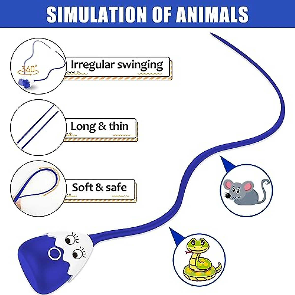 Petcronies Cat Wand Toy, Automatic Silicone Tail Teaser Toy 2 in 1, Electronic Interactive Toy for Indoor Cats, Rechargeable Exercise Toy for Kitten-Navyblue