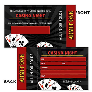 QZCYU Casino Birthday Party Invitation. Casino Ticket. Casino Party Invite. Las Vegas Invitation. (20 Invitations + Envelopes)