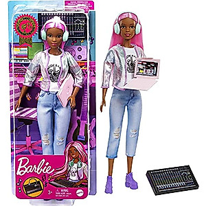 Barbie Career of The Year Music Producer Doll (12-in), Colorful Pink Hair, Trendy Tee, Jacket & Jeans Plus Sound Mixing Board, Computer & Headphone Accessories, Great Toy Gift