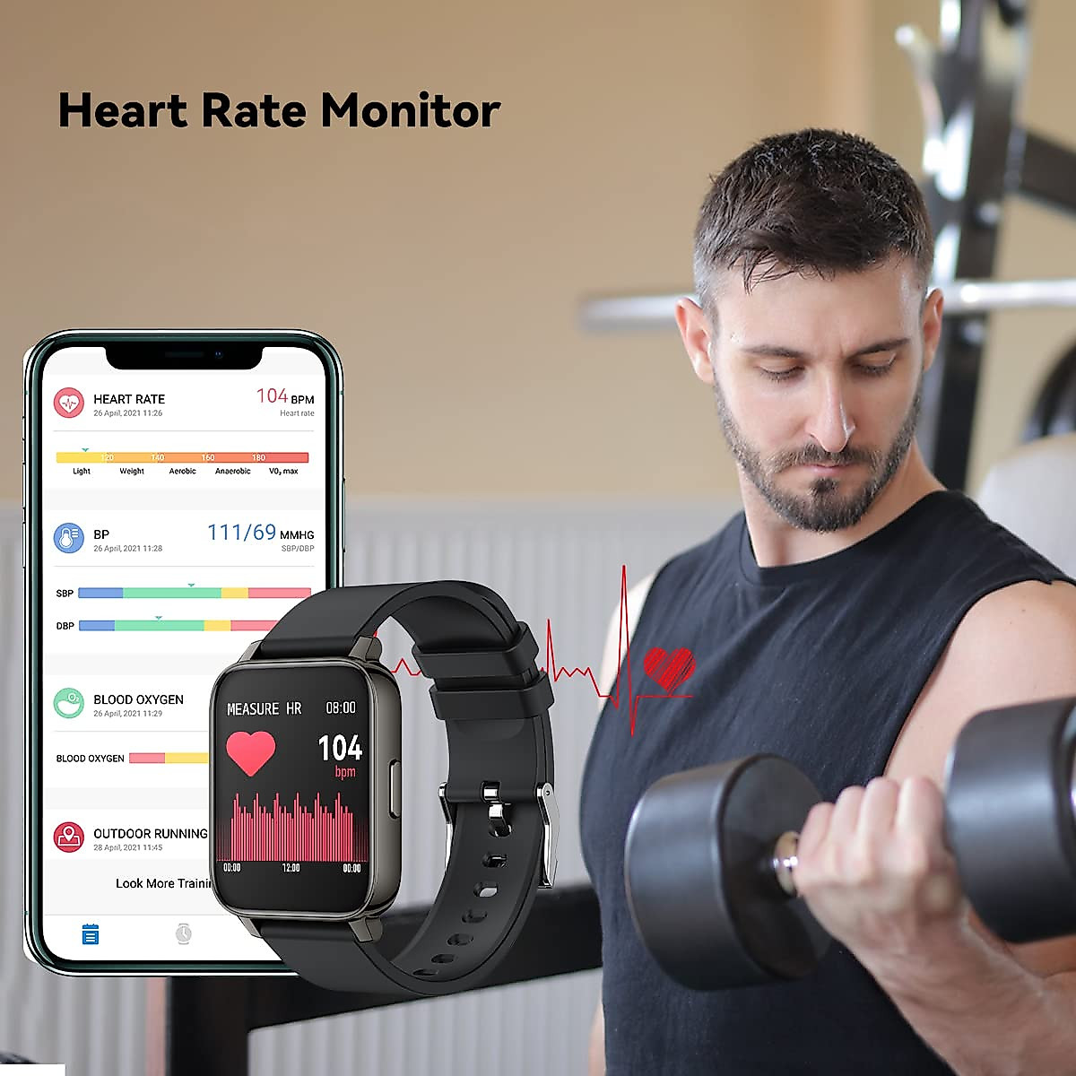 Smart Watch for Men Women IP68 Waterproof Smart watches Fitness Tracker with Blood Pressure Heart Rate Sleep Monitor, 1.69" Touch Screen Smartwatch Compatible with Android iOS Phones Step Counter