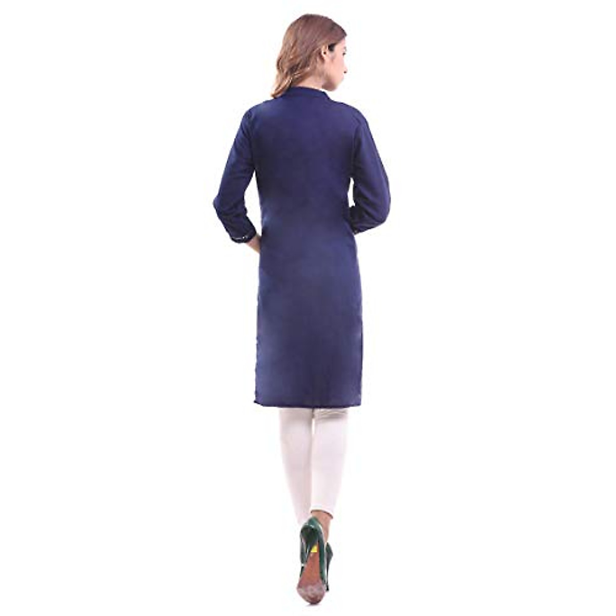 Chichi Indian Women's Plain Cotton Kurti Top, Blue, Small