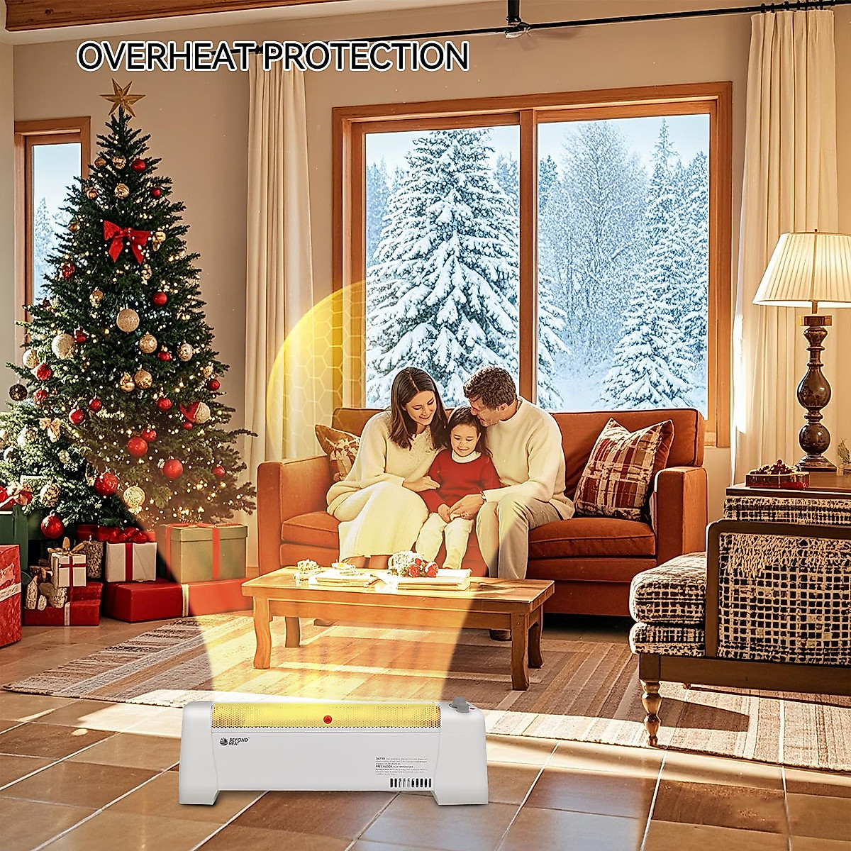 BEYOND HEAT Electric Baseboard Heater, 1500W Convection Heater with Adjustable thermostat and Overheat Protection, Slient Operation Heater for indoor use, White