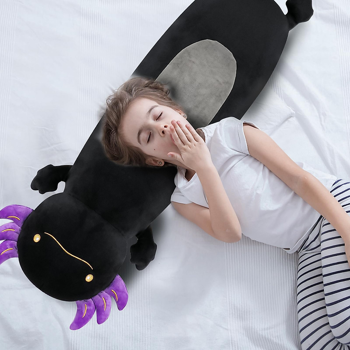 Dalmao 36" Giant Black Axolotl Stuffed Animal, Cute Soft Long Axolotl Plush Body Squishy Pillow Big Plushies Toy, Gift for Kids, Boys, Halloween, Christmas, Thanksgiving, Birthdays
