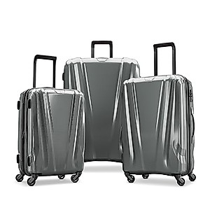 Samsonite SWERV DLX Spinner 4 Wheel 21 Inch Hard Side Travel Suitcase with Side Carry Handle, Telescopic Handle, and TSA Lock, Silver