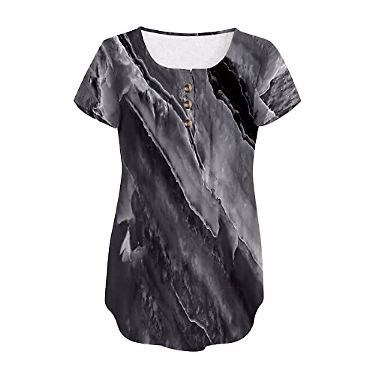 Tuianres Summer Shirts for Women 2023 Loose Fit Tunic Marble Print Short Sleeve Pleated Hide Belly Button T-Shirt Blouse