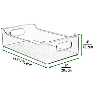 mDesign Wide Plastic Kitchen Storage Container Bins with Handles -Organization in Pantry, Cabinet, Refrigerator or Freezer Shelves - Food Organizer for Fruit, Yogurt, Squeeze Pouches - 2 Pack - Clear