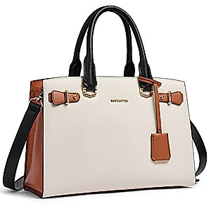 BOSTANTEN Women Leather Handbag Designer Satchel Purses Top Handle Shoulder Totes Crossbody Bag Beige with Brown
