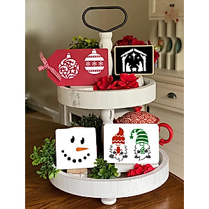 Christmas Stencils for Painting on Wood,3x3” Reusable Holiday Xmas Stencil Drawing Templates for Christmas Tree/Tier Tray/Window Decor