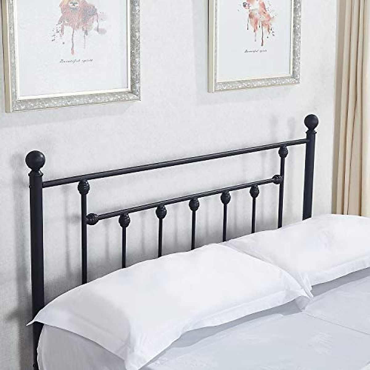 VECELO Queen Size Metal Platform Bed Frame with Headboard and Footboard, Heavy Duty Slat Support/No Box Spring Needed Mattress Foundation/Underbed Storage Space, Victorian Style, Black