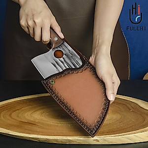 FULLHI 11pcs serbian chefs Knife Set - Hand Forged Boning Knife, High Carbon Steel Chef's Knife, Full Tang Bone Cleaver with Sheath, Serbian Cleaver for Outdoor Camping, BBQ, Kitchen