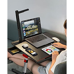 Laptop Desk for Bed with LED Table Lamp, NEARPOW XXL Laptop Bed Tray Desk for Laptop and Writing, Adjustable Bed Table Bed Desk Laptop Stand for Bed or Sofa with Anti-Slip Leather, Removable Stopper