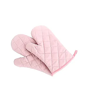 Oven Mitts, Premium Heat Resistant Kitchen Gloves Cotton & Polyester Quilted Oversized Mittens, 1 Pair Pink