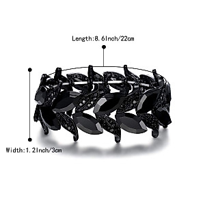BriLove Wedding Bridal Bracelet for Women Marquise-Shape Leaf Stretch Bangle Bracelet Black Black-Tone