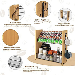 Mefirt K Cup Holder, Large Capacity Coffee Pod Holder Coffee Bar Accessories and Cup Storage Organizer, K Cup Holders for Counter Bamboo Coffee Station Organizer for Home, Kitchen, Office, Countertop