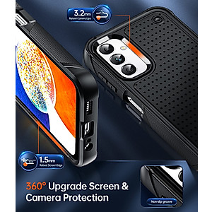 LeYi for Samsung Galaxy A14-5G Case: Samsung A14 Case with [2 Pack] Screen Protectors, Shockproof Dual Layer Protective Hard PC Textured Back & Soft Bumper Cell Case Cover for Galaxy A14 5G, Black