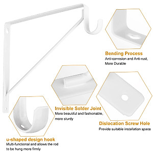 2 Pack Heavy Duty Closet Rod Brackets Holder 11 x 11 x 1 Inch, White Closet Rod Support Bracket Steel Closet Rod Holders for Hanging Clothes, Wall Mounted Shelf and Rod Support Brackets with Screws