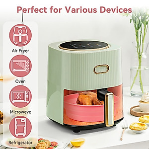 Homotte 2 Pack Air Fryer Silicone Liners Pot for 5 to 8 QT, Reusable AirFryer Silicone Basket Bowl, Replacement of Flammable Parchment Paper, Food Grade Baking Tray Oven Accessories, Pink+Grey (8.5in)