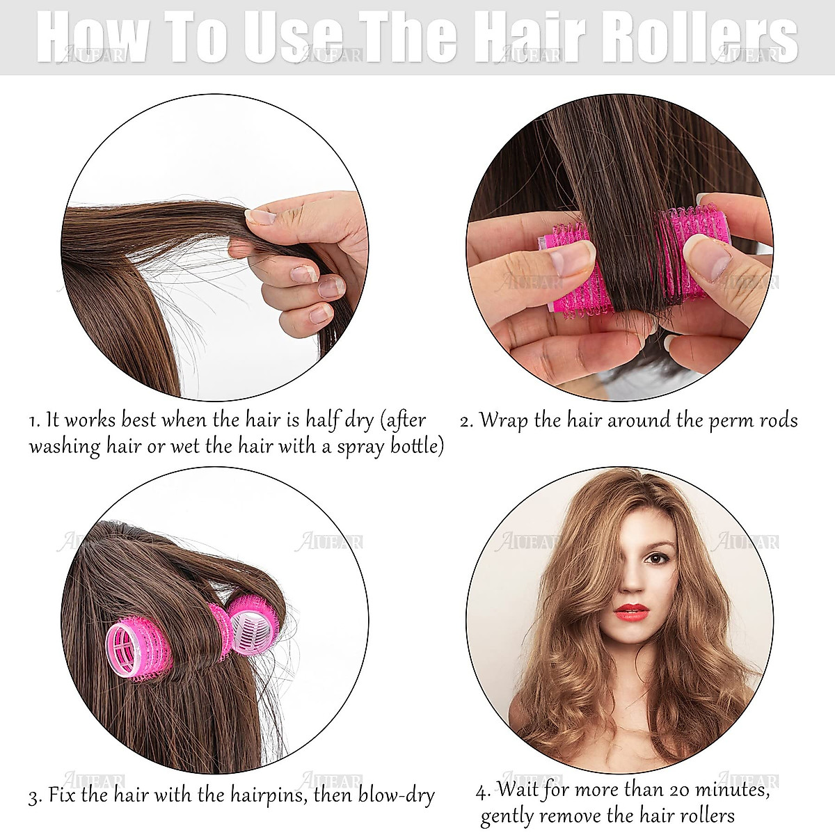 AUEAR, 12 PCS Self Grip Curlers Rollers Salon Hairdressing Holding DIY Hair Styling Curling Tools for Women Men