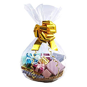 Wowfit Cello Bags,10 CT 24x30 inches Clear Cellophane Bags Perfect for Gift Baskets, Presents, Weddings, Bridal/Baby Showers and More (Flat, No Gusset, 24x30 inches, Not include Ribbon)