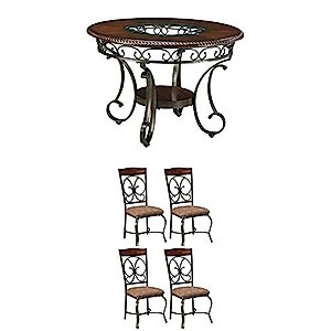 Ashley Furniture Signature Design - Glambrey Dining Room Table - Round - Brown with Glambrey Dining Room Chair Set - Scrolled Metal Accents - Set of 4 - Brown