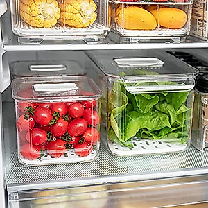 GEDLIRE Produce Saver Containers for Refrigerator 3 Pack, Stackable Plastic Fridge Food Fruit Vegetables Storage Bins with Vented Lids, Clear Freezer Fresh Keeper Organizers and Storage Container Set