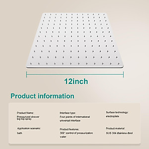 AULEEND Square Shower head, High Flow Stainless Steel Square Rainfall Shower Head, High Pressure Design Even at Low Water Flow (A01 Brushed Nickel, 12 Inch)