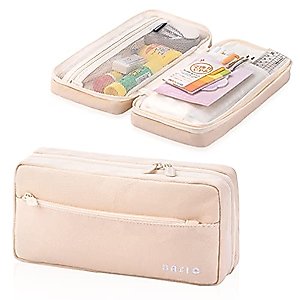 iSuperb Big Capacity Pencil Case Large Pencil Pouch Passport Bag Zipper Stationery Storage Cosmetic Makeup Bag Organizers for Women (Beige)