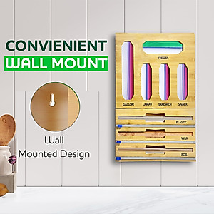 Bamboo Zip Lock Bag Kitchen Drawer Organizer - 9-in-1 Wrap Dispense with Cutter, Compatible with Gallon, Quart, Sandwich, and Snack Bags