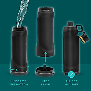 Diversion Water Bottle 13.5oz - Biggest Hidden Wallet Compartment - Best For Travel Or Hidden Safe For The Home - BPA Free Black Diversion Safe Storage