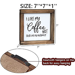 Lavender Inspired I Like My Coffee Hot, Just Like My Husband-Funny Coffee Signs for Kitchen Decor-Farmhouse Coffee Bar Decor Signs -Tiered Tray Signs-Rustic Coffee Sign with Funny Quote-, 7x7