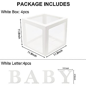4 PCS Baby Boxes with Letters for Baby Shower Clear Baby Shower Block Boxes Transparent Balloon Boxes for Baby Shower Baby Birthday Gender Reveal Decorations(White)