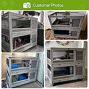 GUTINNEEN Bunny Hutch Indoor Rabbit Hutch Large Guinea Pig Cage with Wheel, Outdoor Rabbit Cage with Removable Bottom Wire Floor
