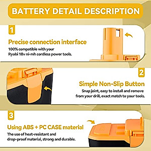 VANTTECH 2Pack 4.0Ah P100 Battery Replacement for Ryobi 18V Battery NI-MH P101 ABP1803 BPP1820 1322401 1400672 13022 1323303 130255004 130224028 130224007 Battery