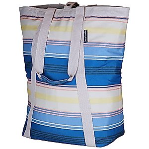 CleverMade Backpack Beach Tote with Mesh Bottom- Large Bag Great for Beach Days and Weekend Trips; Comfortable Carry Straps and Backpack Straps for Dual Carry Options, Blue/Cream