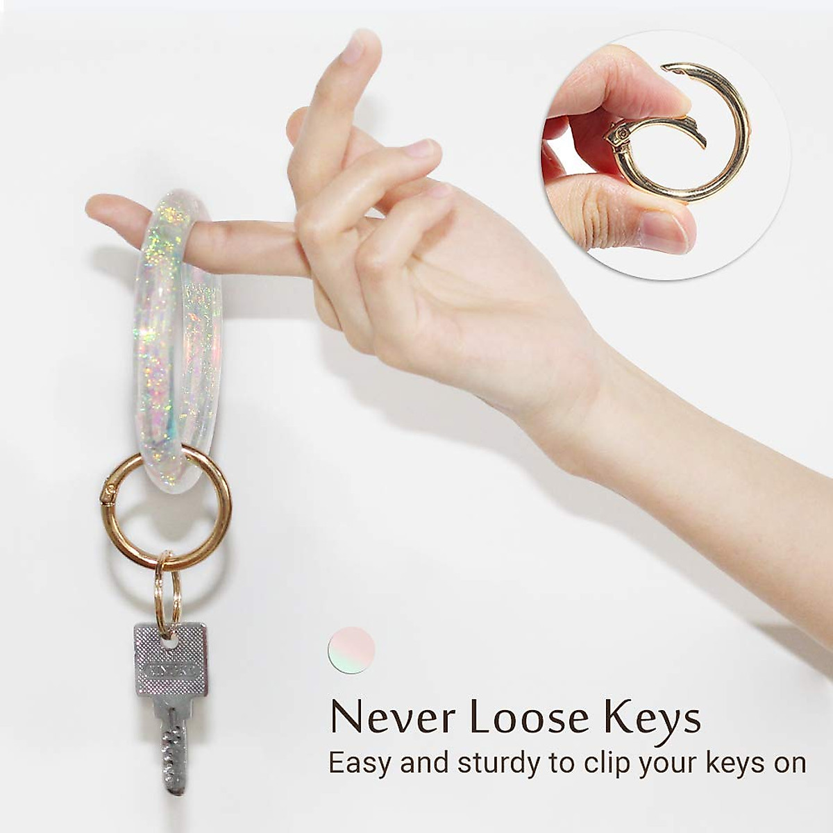 Mymazn Bangle Key Ring Bracelet for Women Wristlet Keychain Bracelets Holographic Circle Keyring for Wrist, Gift for Women Girls