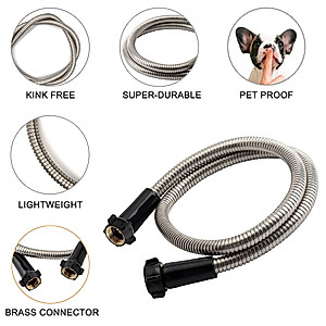 Yanwoo 304 Stainless Steel 4ft Garden Hose with Female to Female Brass Connector, 18mm Outer Diameter Flexible & Lightweight Heavy Duty Short Water Hose for Outdoor (4 Feet)