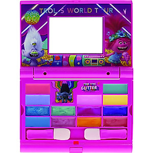 Townley Girl Super Sparkly Lip Compact Cosmetic Set for Girls, 22 Lip glosses, 4 blushes in Mirrored Case (Trolls)