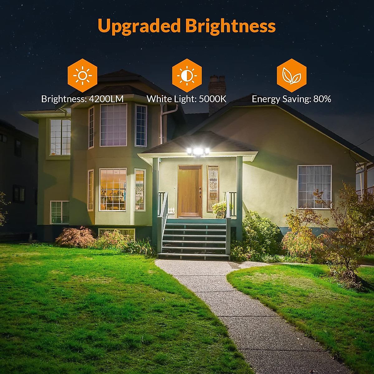 LEPOWER 42W Flood Lights Outdoor - 4200LM High Brightness LED Security Lights Outdoor with 3 Heads, Switch Controlled Exterior Flood Light & 220° Wide Angle, IP65 Waterproof for Garage, Yard, Porch