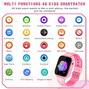 OKYUK 4G SmartWatch for Kids, 1.69'' Touch Screen Child's Mini Cell Phone Watch with GPS Tracker, SOS Calling, Face Unlock Wristwatch for Boys Girls, Birthday Xmas Gifts for Age 3-12 Years (Pink)