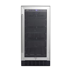 Summit Appliance ALBV15 ADA Compliant 15" Wide Built-in Undercounter Beverage Center for Home or Commercial Use with Glass Door, Automatic Defrost, Lock, Digital Thermostat and Black Cabinet