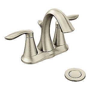 Moen Eva Brushed Nickel Two-Handle 4-Inch Centerset Bathroom Faucet with Drain Assembly, Bathroom Faucets for Sink 3-Hole, 6410BN