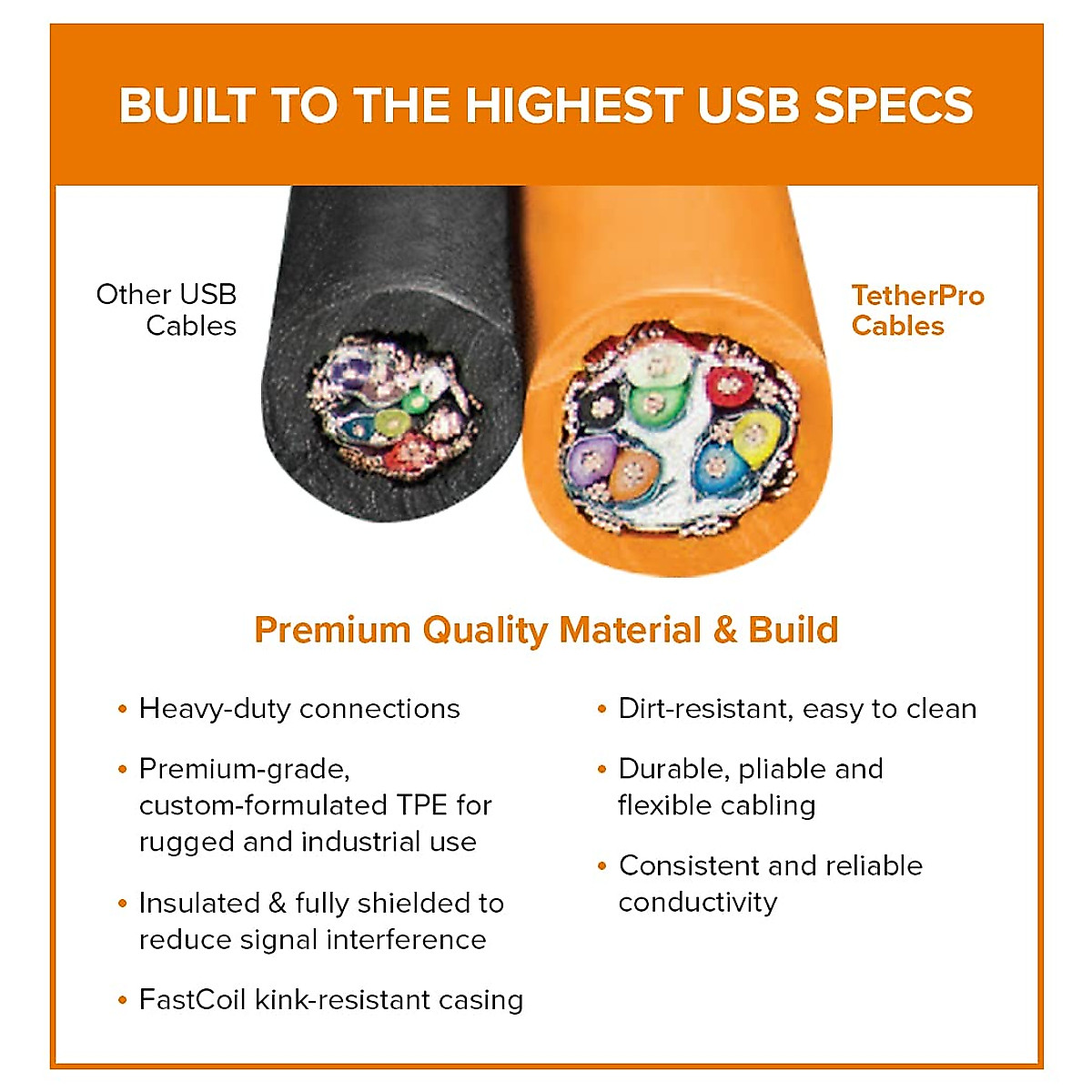 Tether Tools TetherPro USB-C to 2.0 Micro-B 5-Pin Cable | for Fast Transfer and Connection Between Camera and Computer | High Visibility Orange | 15 Feet (4.6 m)