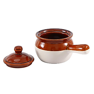 Chefcaptain Ceramic Soup Bowls, Soup Bowls With Handles High-Grade Ceramic Chili Bowls With Sturdy Handles And Lids, Stoneware Bowls French Onion Soup Crocks XL 22OZ (Brown Cream)